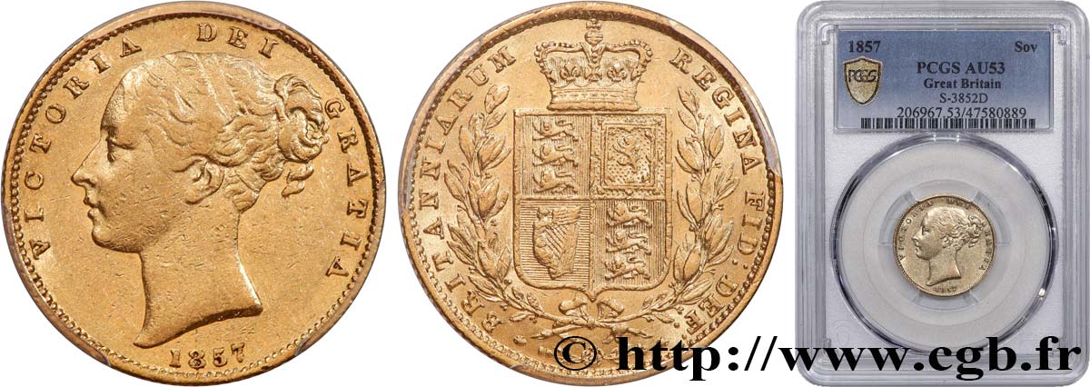 GRANDE BRETAGNE - VICTORIA 1 Souverain 1857 Londres fwo_872354 Monde