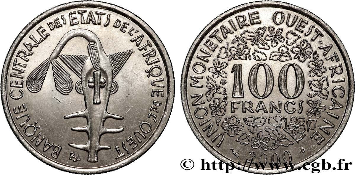 ÉTATS DE L'AFRIQUE DE L'OUEST (BCEAO) 100 Francs BCEAO masque 2000 ...