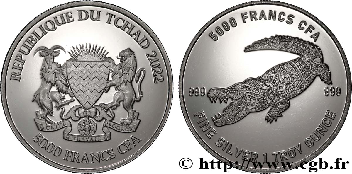 SILVER INVESTMENT 1 Oz - 5000 francs Crocodile 2022 fwo_913205 World coins
