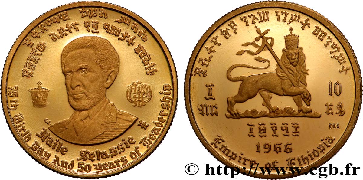 ETHIOPIA 10 Dollars Proof empereur Hailé Sélassié 1966 fwo_888605 World ...