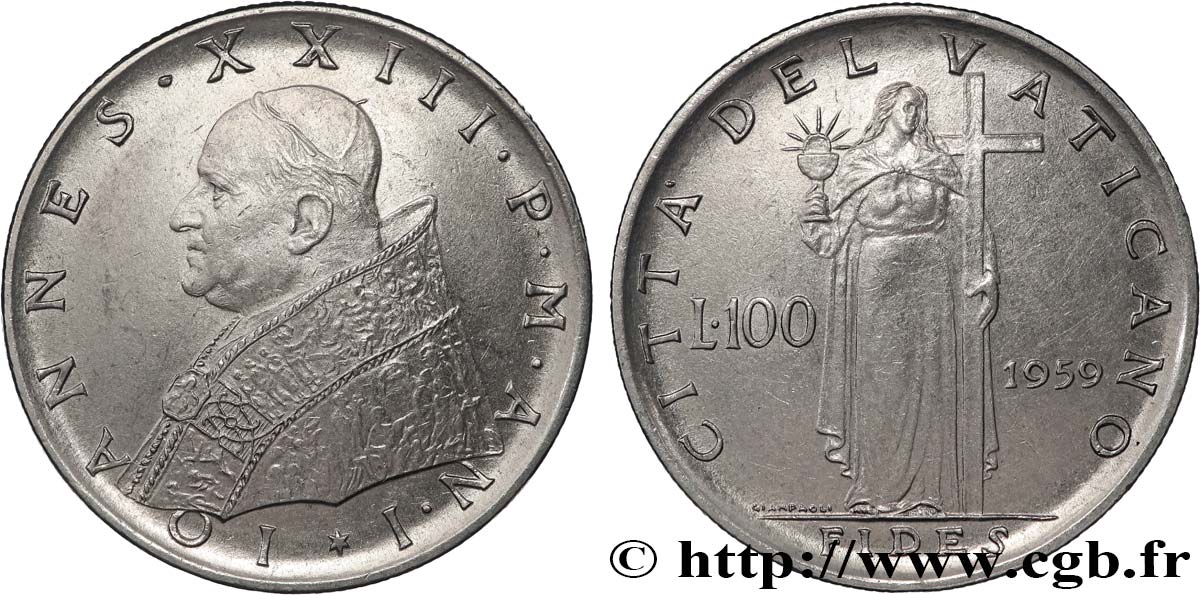 VATICAN ET ÉTATS PONTIFICAUX 100 Lire Jean XXIII an I 1959 Rome fwo ...