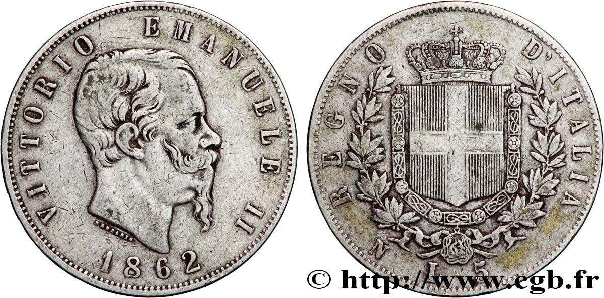 ITALIE - ROYAUME D'ITALIE - VICTOR-EMMANUEL II 5 Lire 1862 Naples fwo ...