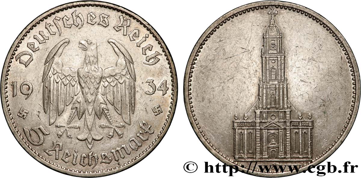 GERMANY 5 Reichsmark église de la garnison de Potsdam 1934 Karlsruhe ...