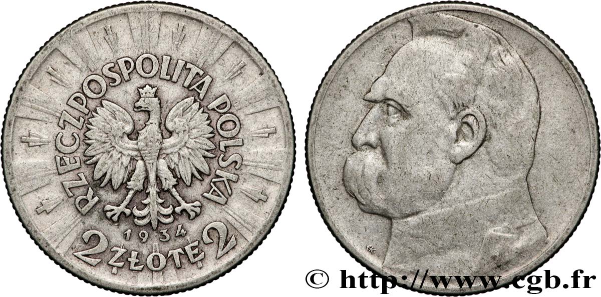 POLOGNE 2 Zlote aigle / Joseph Pilsudski 1934 Varsovie fwo_909882 Monde