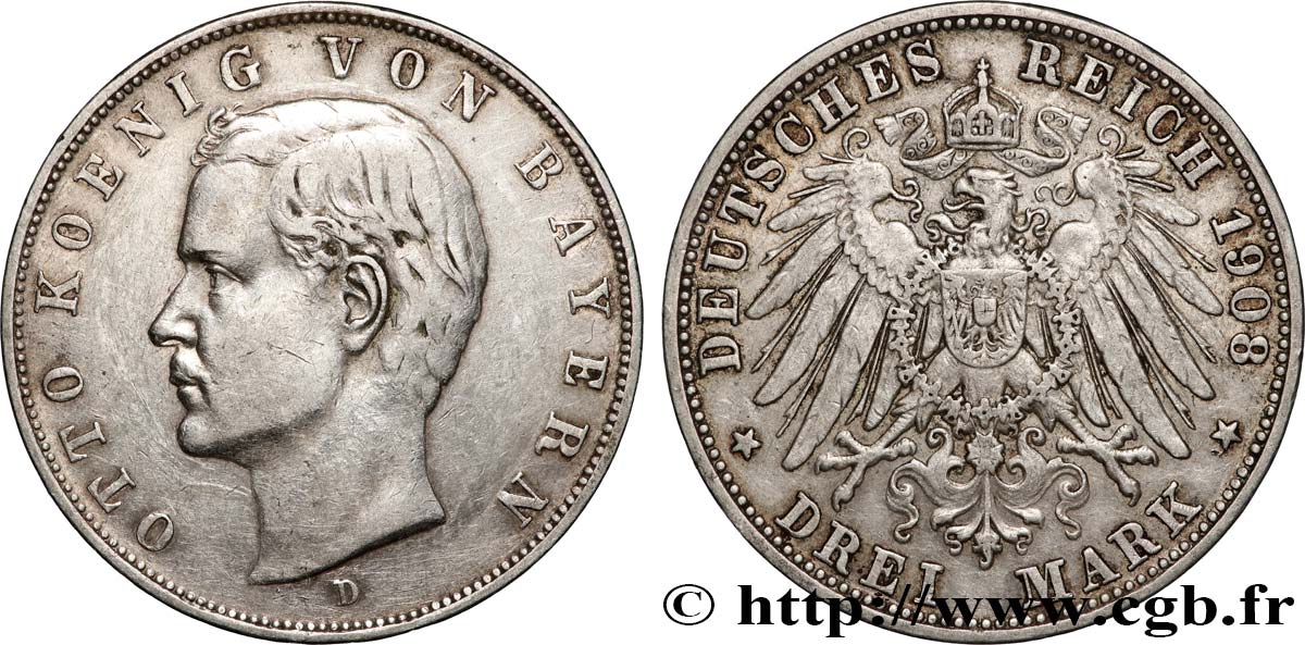 ALLEMAGNE - BAVIÈRE 3 Mark Otto (Othon) 1908 Munich - D fwo_910061 Monde