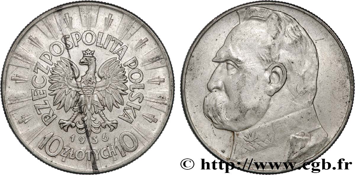 POLOGNE 10 Zlotych Maréchal Pilsudski 1936 Varsovie fwo_911408 Monde