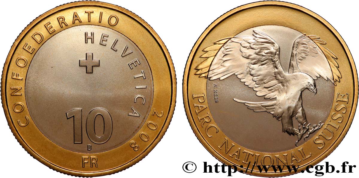 SUISSE 10 Francs Parc National Suisse – Aigle royal 2008 Berne fwo ...