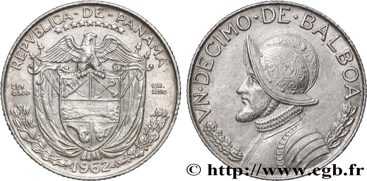 PANAMA 1/10 (Decimo) Balboa Vasco Nunez de Balboa 1962 fwo_963175 Monde