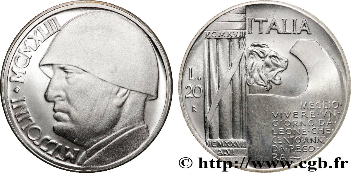 ITALY 20 Lire Proof Mussolini (monnaie apocryphe) 1928 Rome fwo_963699 ...