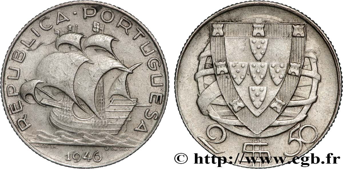PORTUGAL 2 1/2 Escudos 1946 fwo_965383 Monde