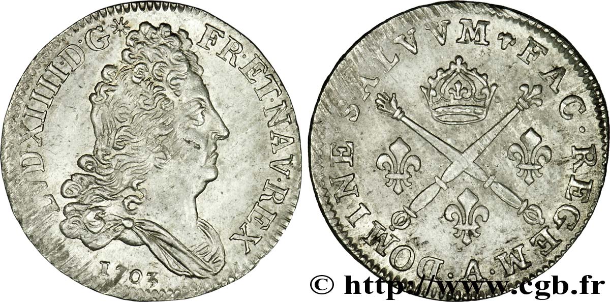LOUIS XIV "THE SUN KING" Dix sols aux insignes 1703 Paris v31_1393 ...