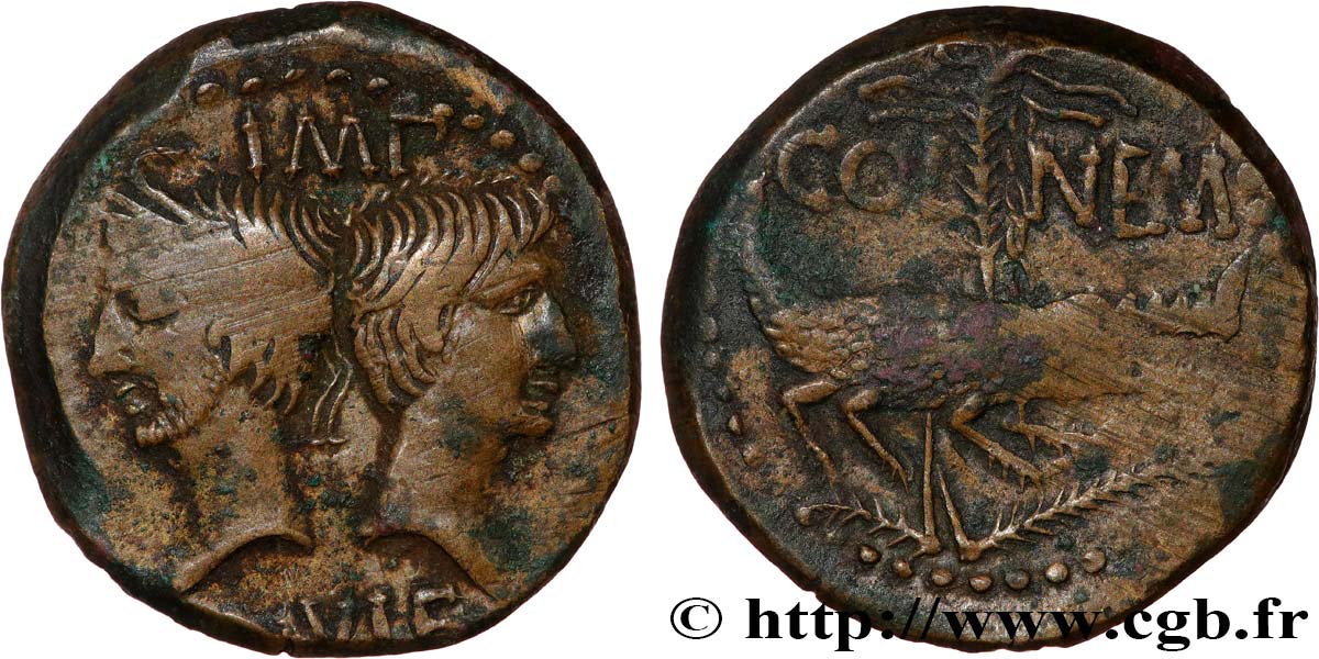 AUGUSTUS and AGRIPPA Dupondius COL NEM (as) - Agrippa barbu brm_816867 ...