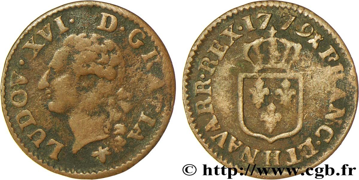 LOUIS XVI Liard dit "à l'écu" 1779 La Rochelle bry_165816 Royales ...