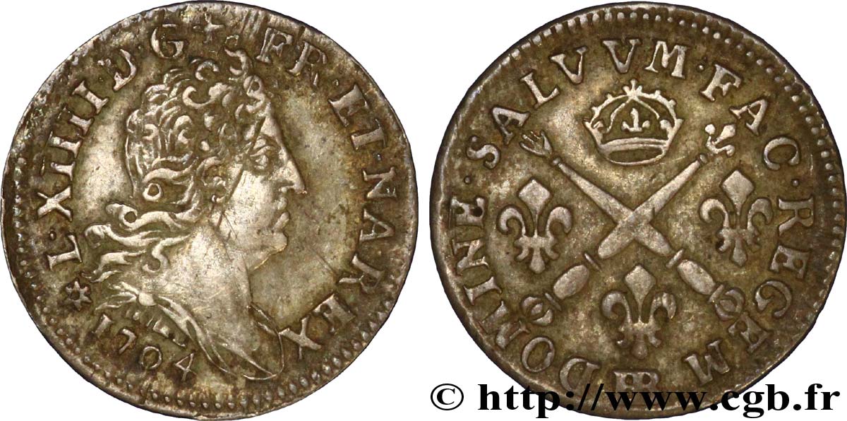 LOUIS XIV "THE SUN KING" Cinq sols aux insignes 1704 Strasbourg bry ...