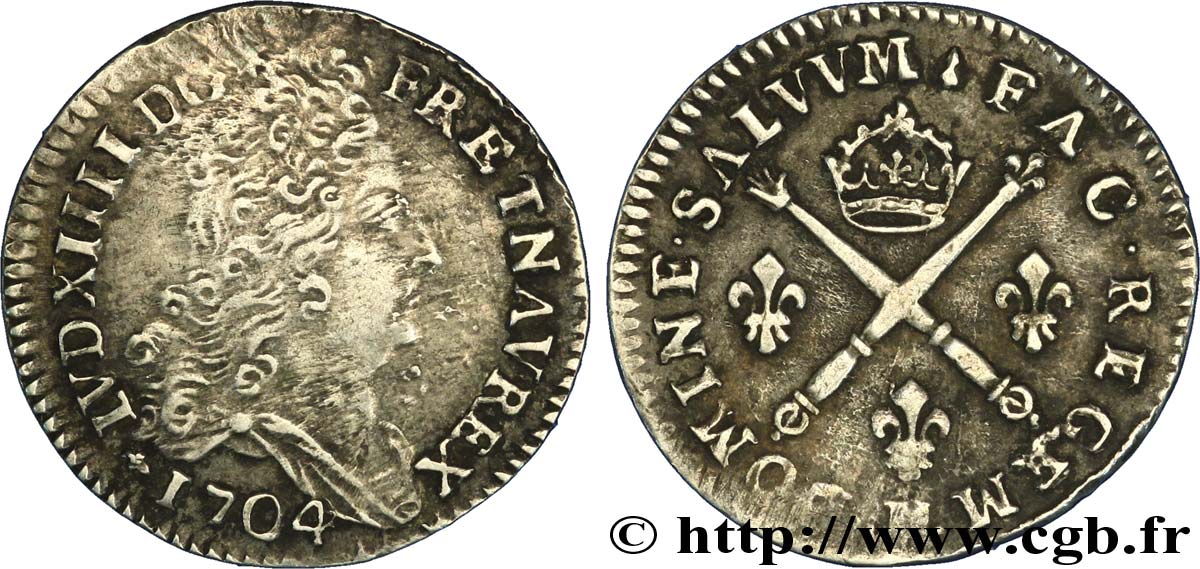 LOUIS XIV "THE SUN KING" 10 sols aux insignes 1704 La Rochelle bry ...