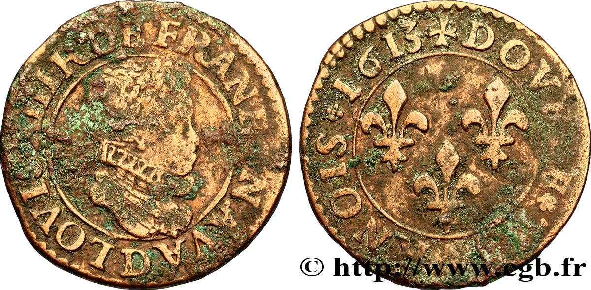 LOUIS XIII Double tournois, type 1 1613 Lyon bry_299641 Royal coins