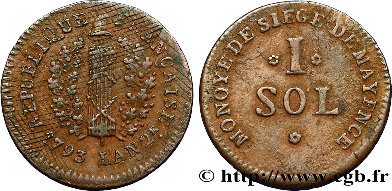 SIEGE OF MAINZ 1 sol 1793 Mayence bry_401047 Royal coins
