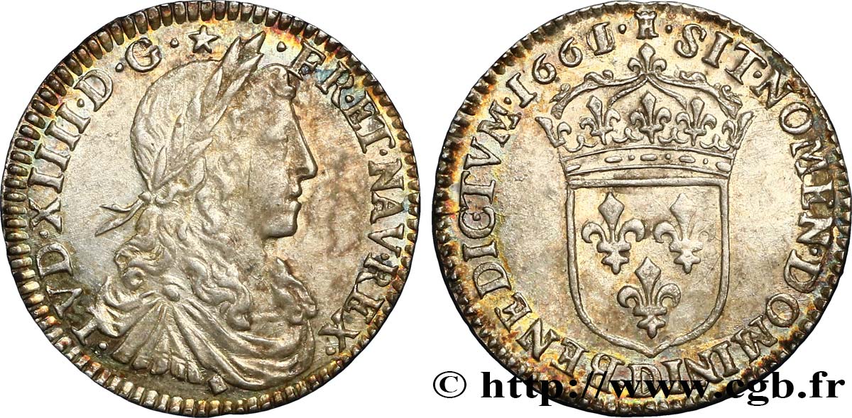 LOUIS XIV LE GRAND OU LE ROI SOLEIL Douzième d'écu, portrait apollinien ...