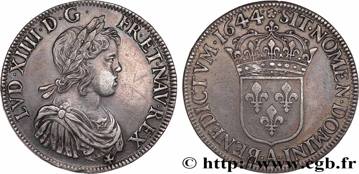 LOUIS XIV "THE SUN KING" Écu, portrait à la mèche courte 1644 Paris ...