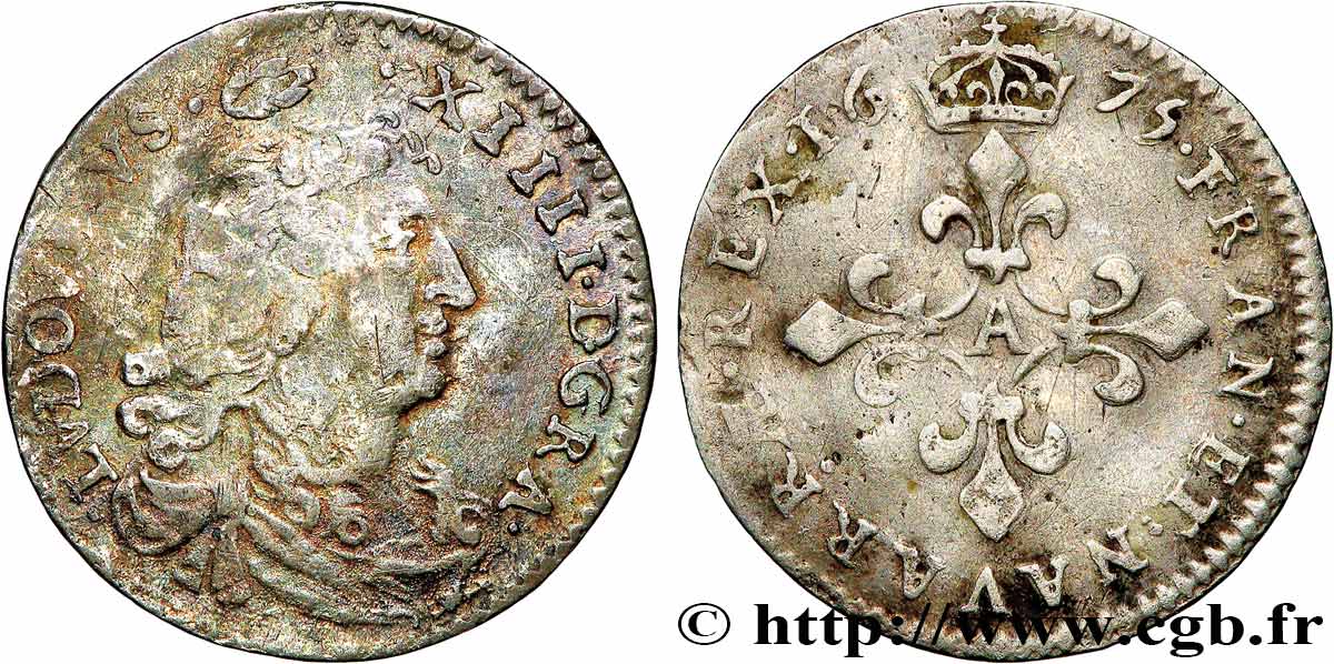 LOUIS XIV "THE SUN KING" Quatre sols à la croix formée de lis 1675 ...