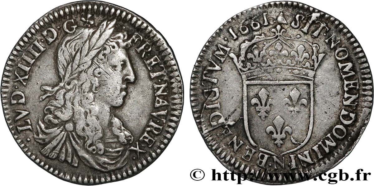 LOUIS XIV LE GRAND OU LE ROI SOLEIL Douzième d'écu, portrait apollinien ...